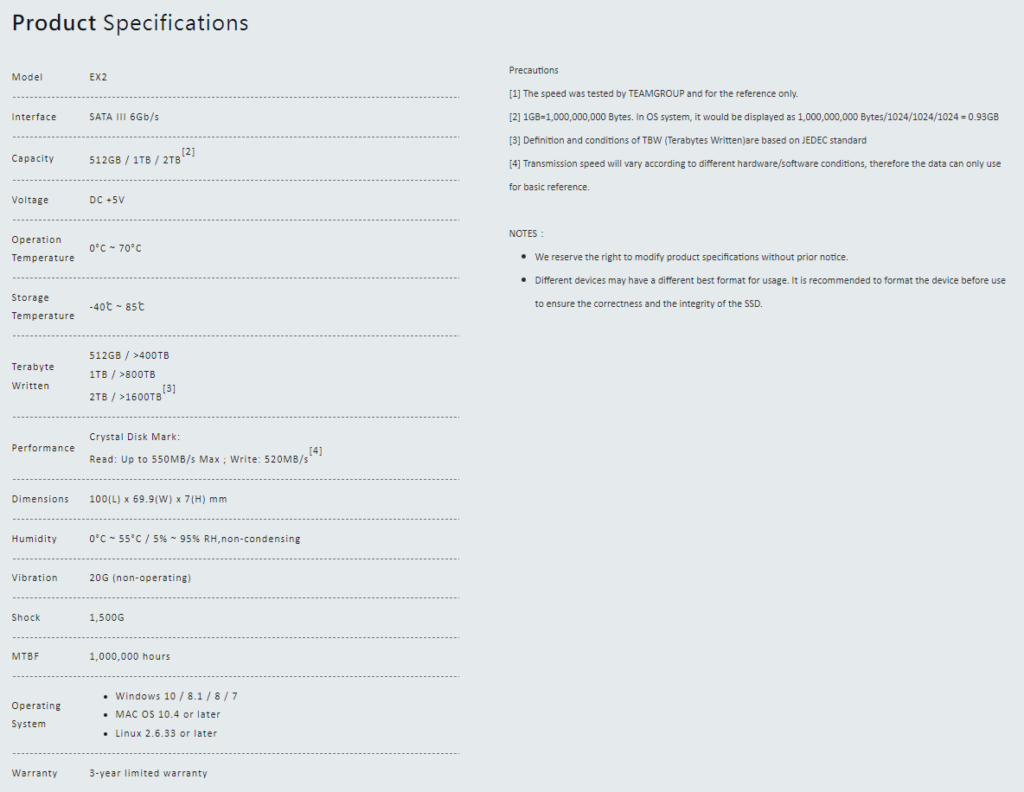 EX SSD specs – BabelTechReviews